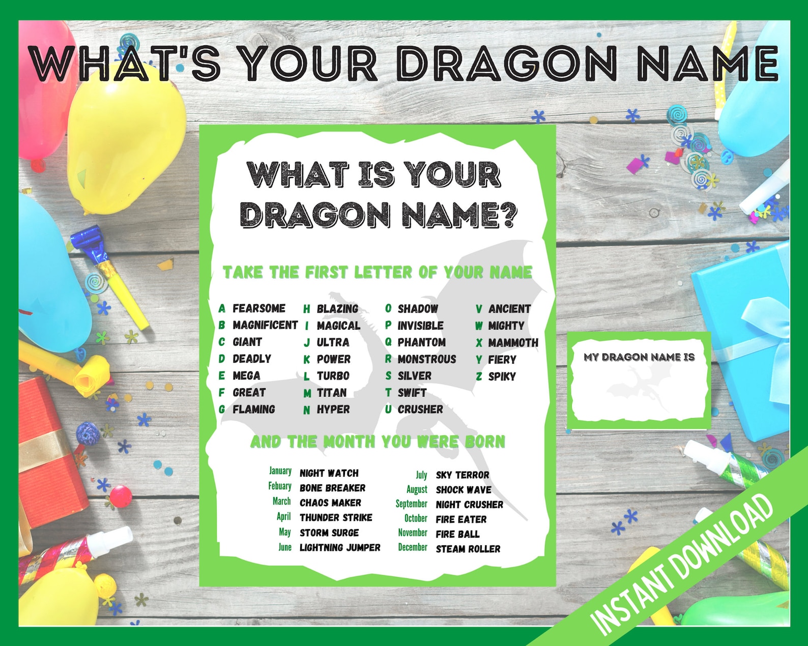 What's Your Dragon Name Sign, Dragon Birthday Sign, Dragon Name ...