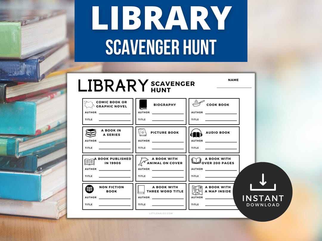 Library Scavenger Hunt, Printable School Book Scavenger Hunt, Kids ...