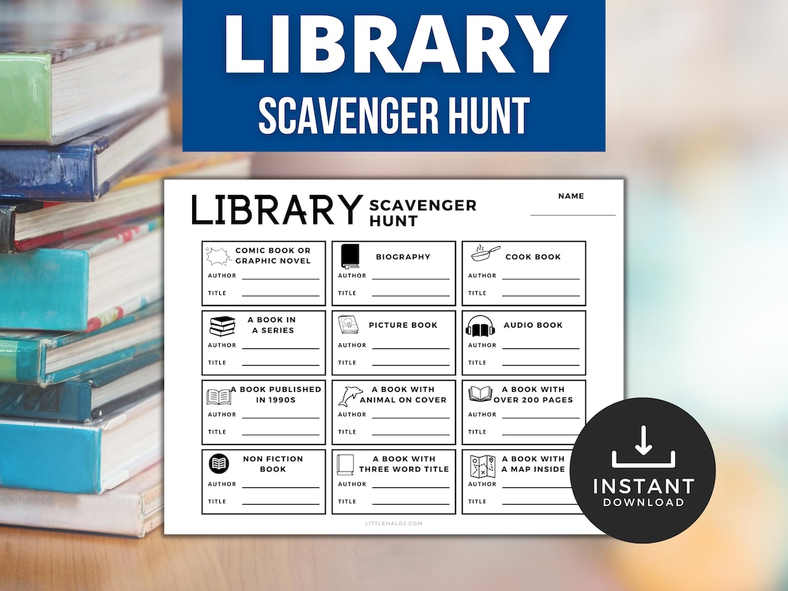Library Scavenger Hunt, Printable School Book Scavenger Hunt, Kids ...