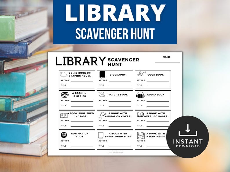 Library Scavenger Hunt, Printable School Book Scavenger Hunt, Kids ...
