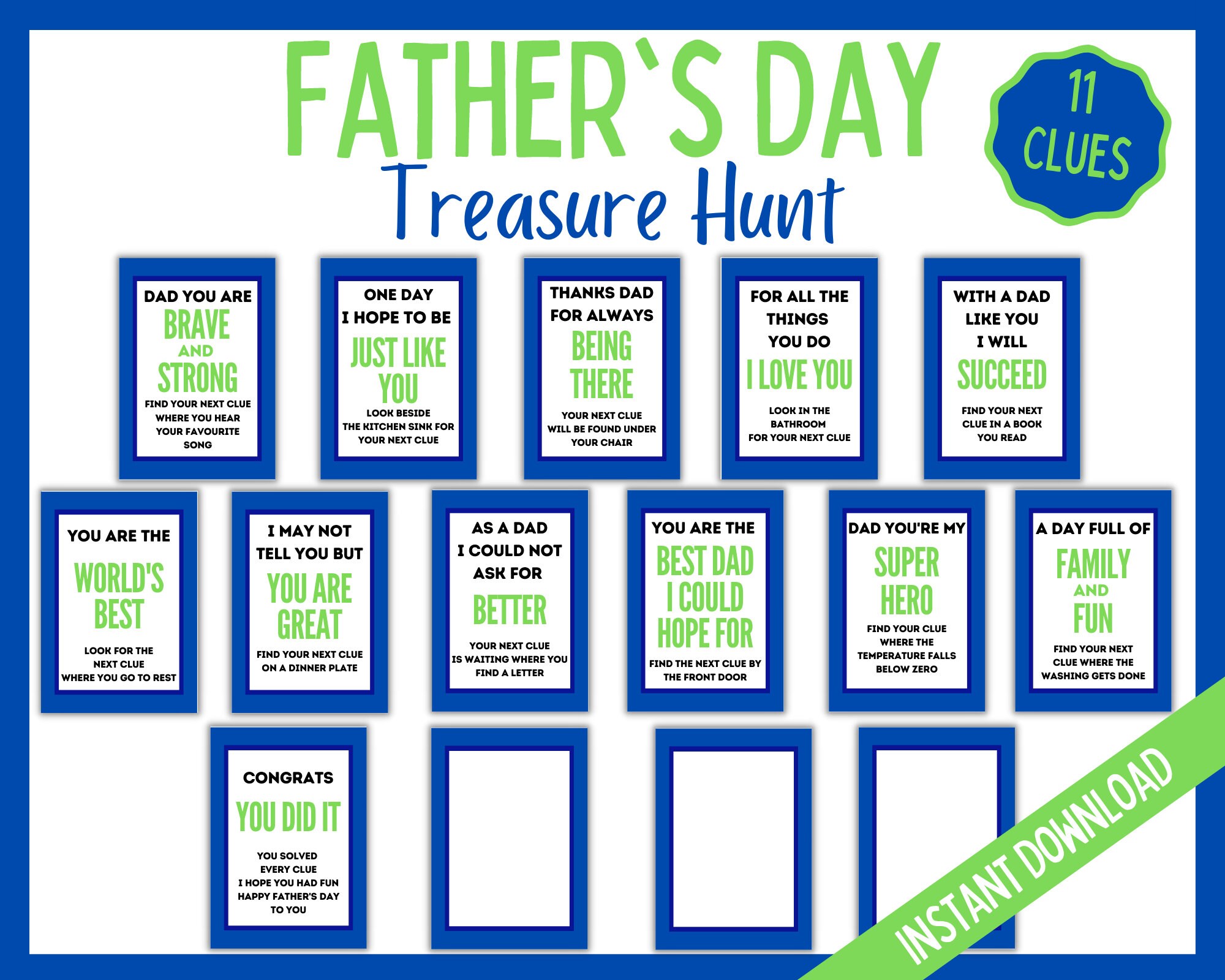Father's Day Treasure Hunt Clue Cards Fathers Day - Etsy