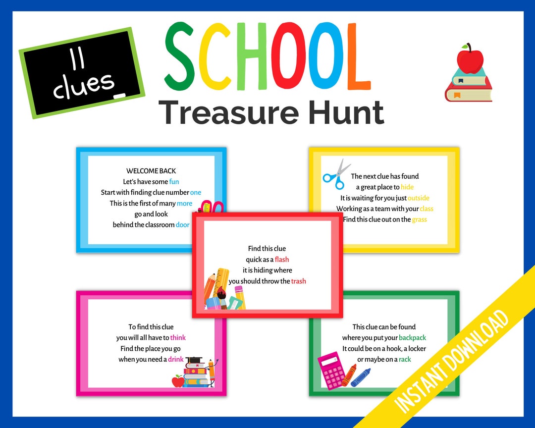 School Treasure Hunt Clues, Classroom Treasure Hunt Clues, School ...