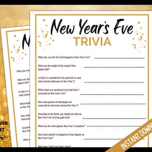 New Years Trivia Game, New Years Eve Trivia, NYE Trivia Party Printable ...