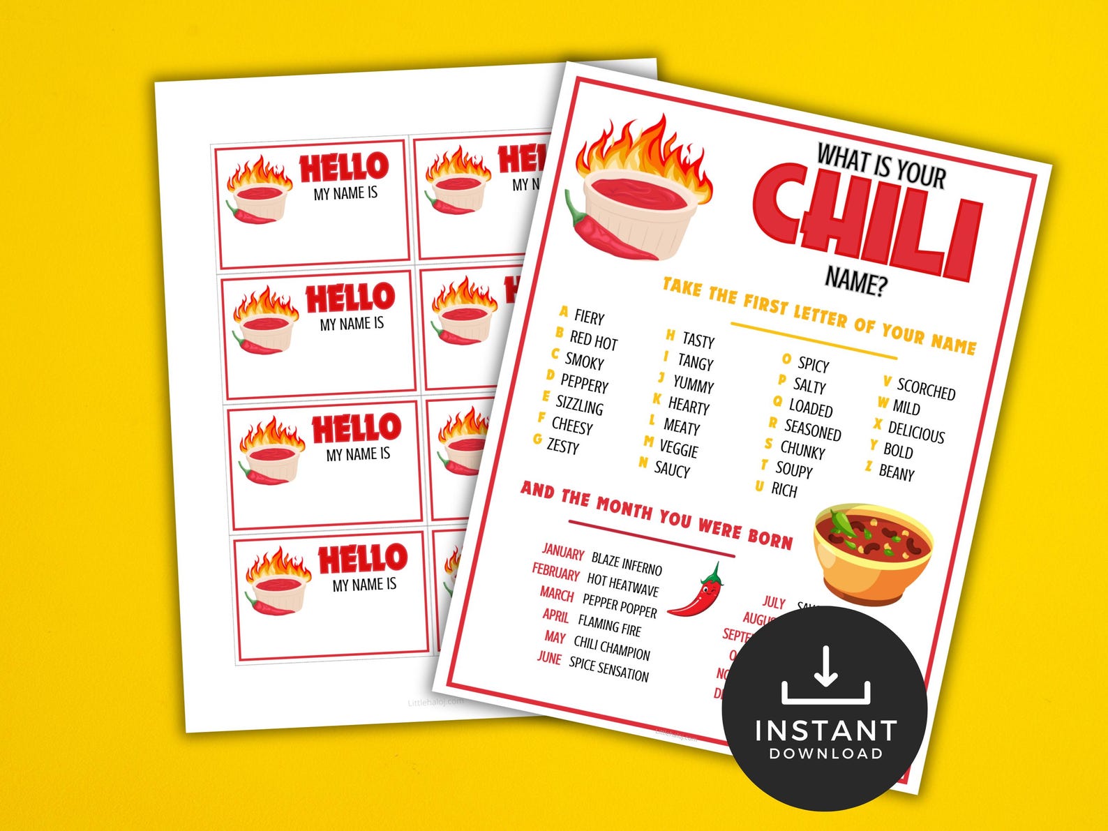 What's Your Chili Name Game, Printable Chili Party Game, Chili Cookoff ...