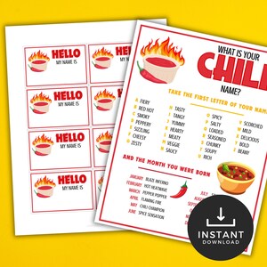 What's Your Chili Name Game, Printable Chili Party Game, Chili Cookoff ...