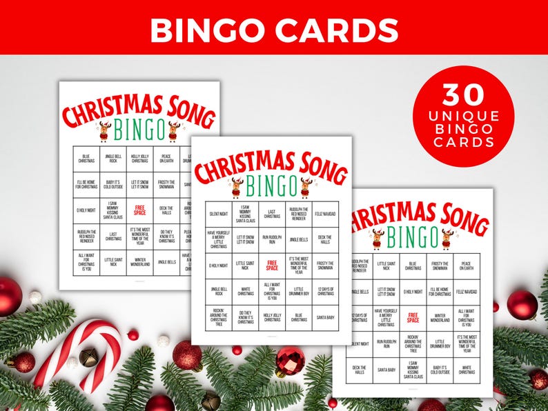 Christmas Song Bingo, Christmas Party Game, 30 Printable Christmas Song ...