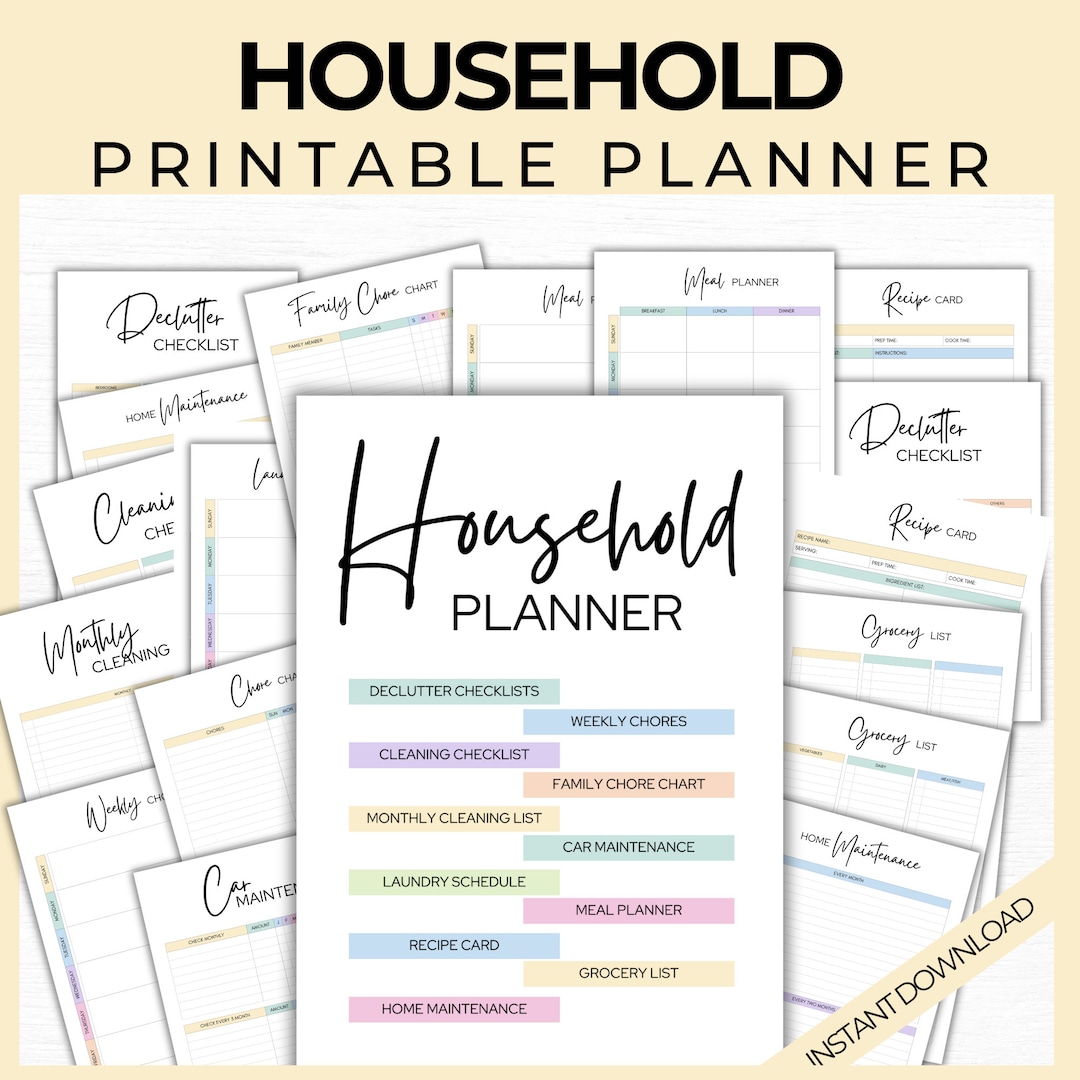 Household Planner Printable, Cleaning Checklist, Declutter List, Chore ...