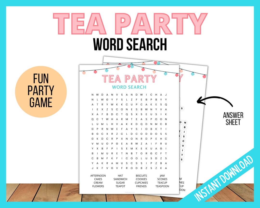 Tea Party Word Search, Printable Tea Party Game, Tea Party Fun Games ...