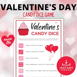 Valentine's Day Candy Dice, Valentine's Day Games, Galentine's Day ...