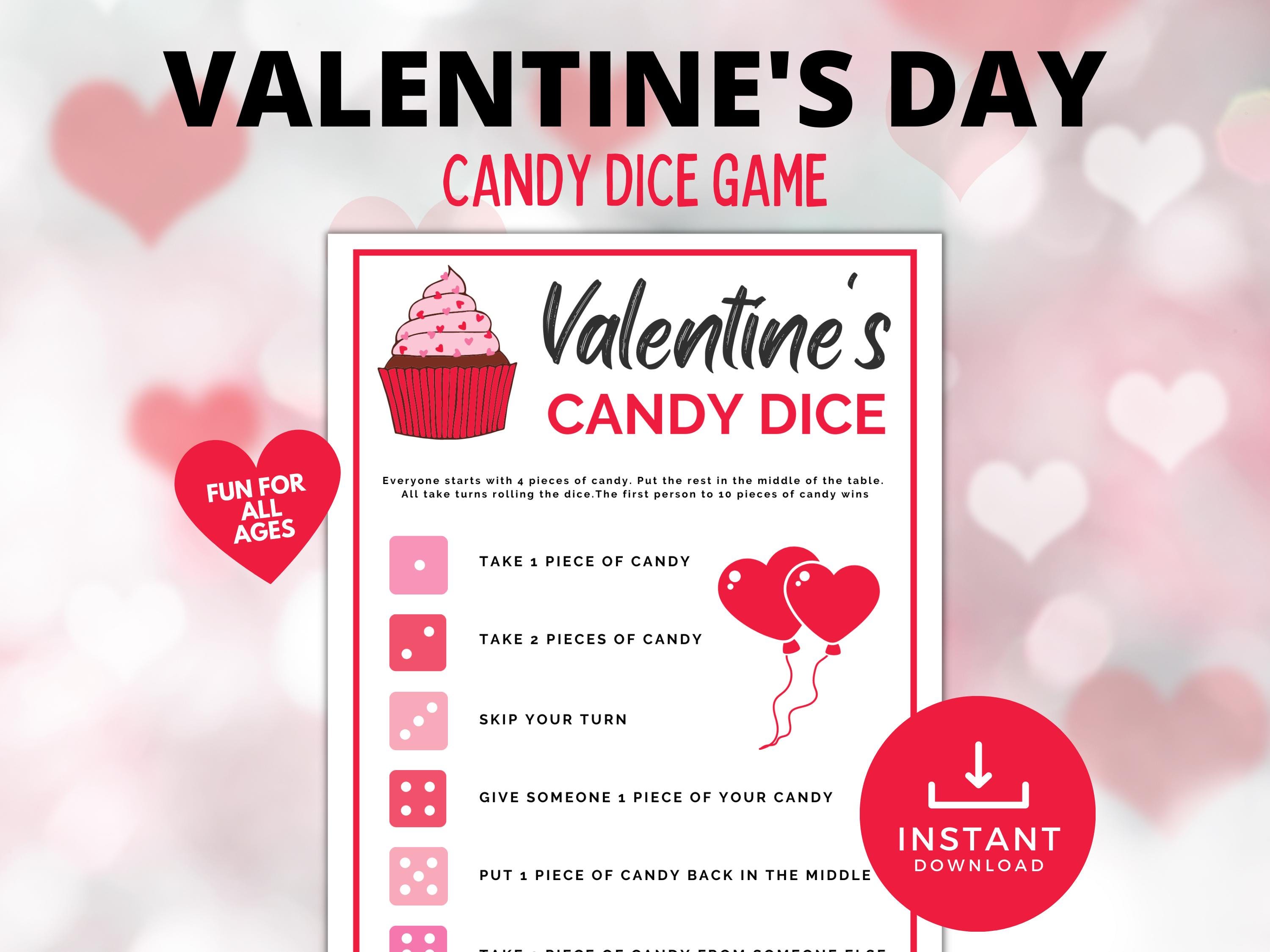 Valentine's Day Candy Dice, Valentine's Day Games, Galentine's Day ...