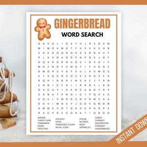 Gingerbread Word Search, Fun Winter Printable Games, Winter Word Game ...