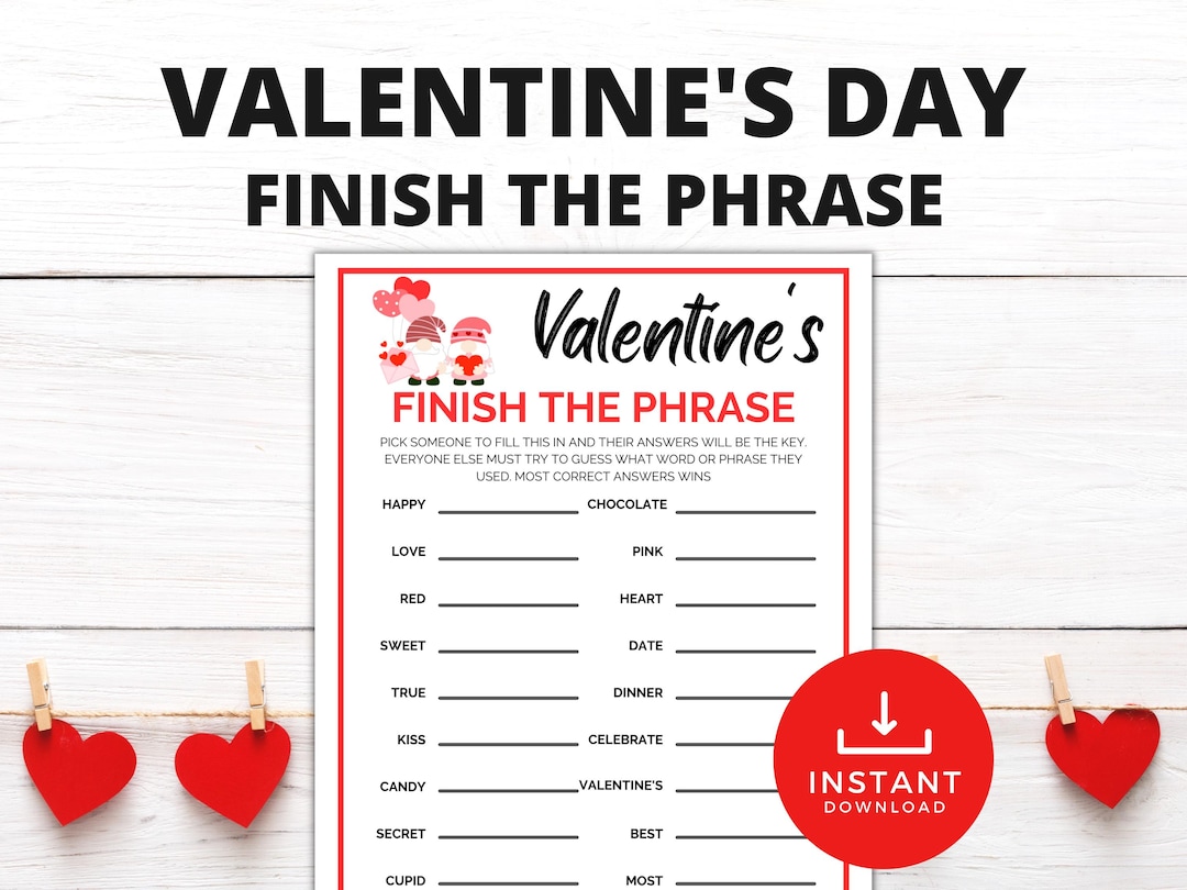 Valentines Day Finish the Phrase, Valentines Day Party Game, Fun ...
