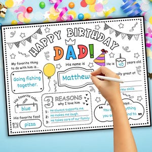 Happy Birthday Dad Coloring Page, Printable All About My Dad Placemat ...