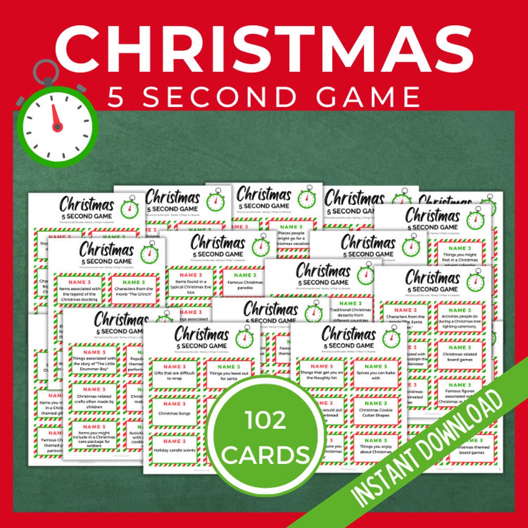 Christmas 5 Second Game, 102 Printable Cards, Christmas Card Game ...