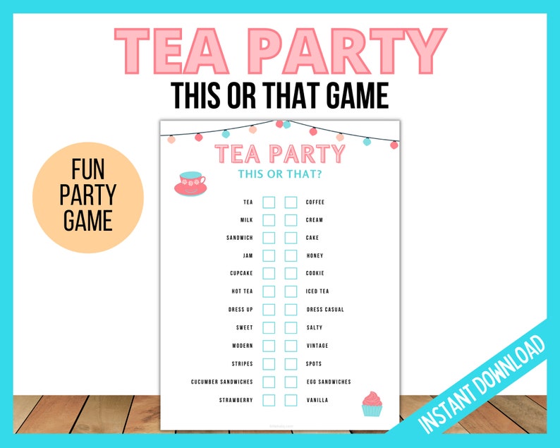 Tea Party Printable Games Bundle 8 Tea Party Fun Games - Etsy