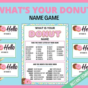 What's Your Donut Name, Donut Birthday Party Printable Game, Kids Party ...