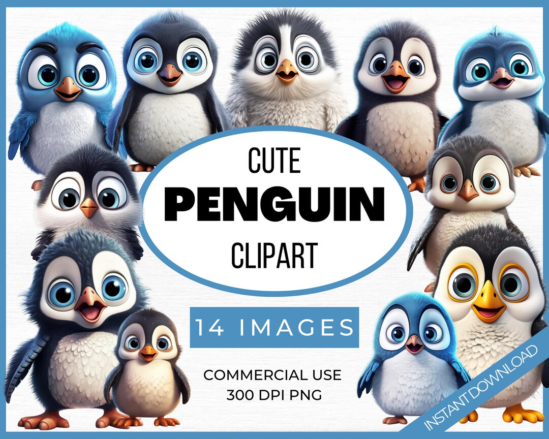 Penguin Clipart, Cute Penguin Set,transparent Background PNG Files ...
