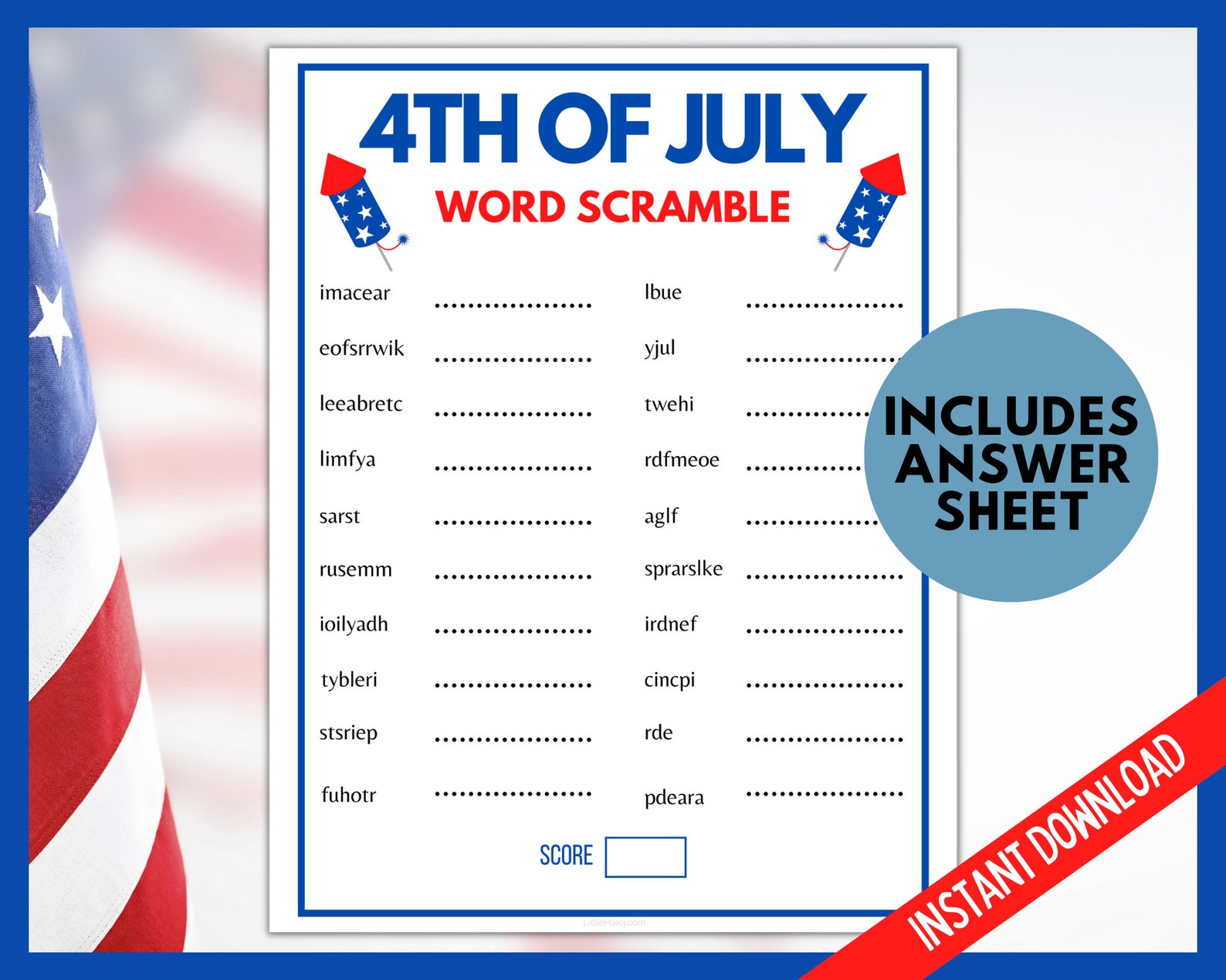 4th of July Word Scramble, 4th of July Party Games, Fourth of July Word ...