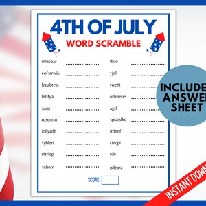 4th of July Word Scramble, 4th of July Party Games, Fourth of July Word ...