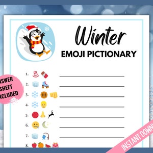 Winter Emoji Pictionary, Winter Pictionary, Holiday Games, Printable ...