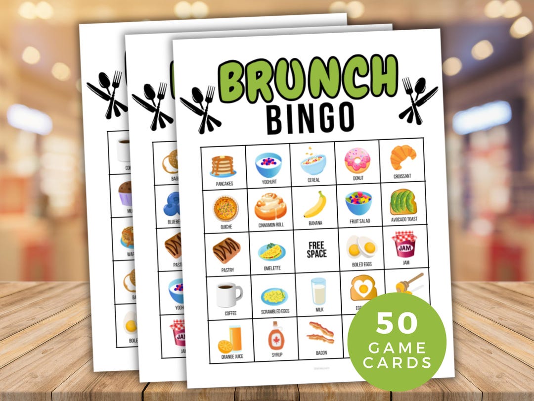 Brunch Bingo, 50 Printable Breakfast Bingo Cards, Food Bingo Game ...