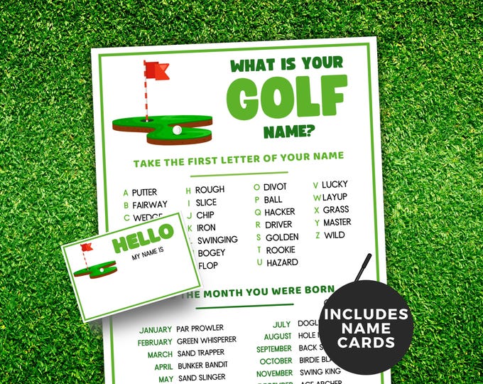 What's Your Golf Name Game + Name Tags, Golf Party Game, Golf Birthday ...