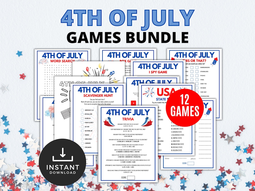 Fourth of July Printable Games, 4th of July Games Bundle, Printable ...
