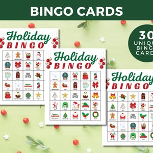 Holiday Bingo, Christmas Bingo, 30 Printable Holiday Bingo Cards ...