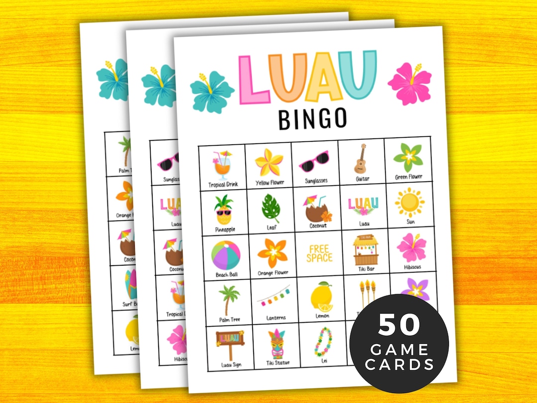 Luau Tropical Bingo, 50 Printable Hawaiian Bingo Cards, Hawaiian Party ...
