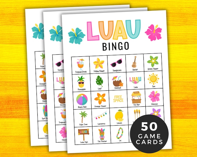 30 Printable Luau Themed Bingo Cards | Hawaiian Luau Party Games ...