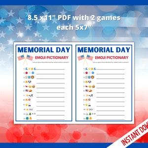 Memorial Day Emoji Game, Emoji Pictionary Game, Memorial Day Party ...