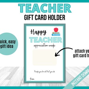 Teacher Appreciation Week Printable Gift Card Holders, Teacher Thank ...