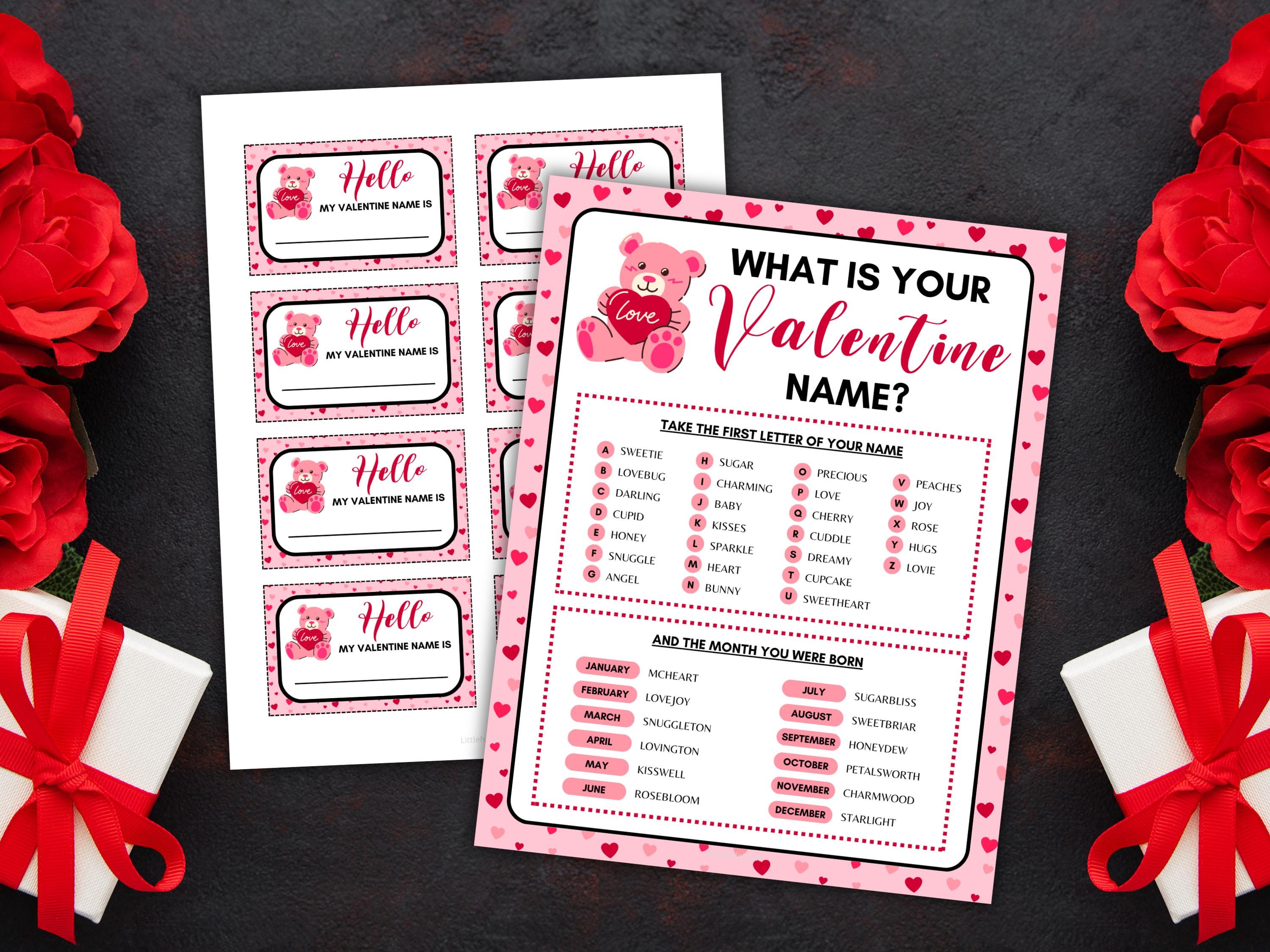 What's Your Valentine Name Game, Printable Valentine Party Game ...