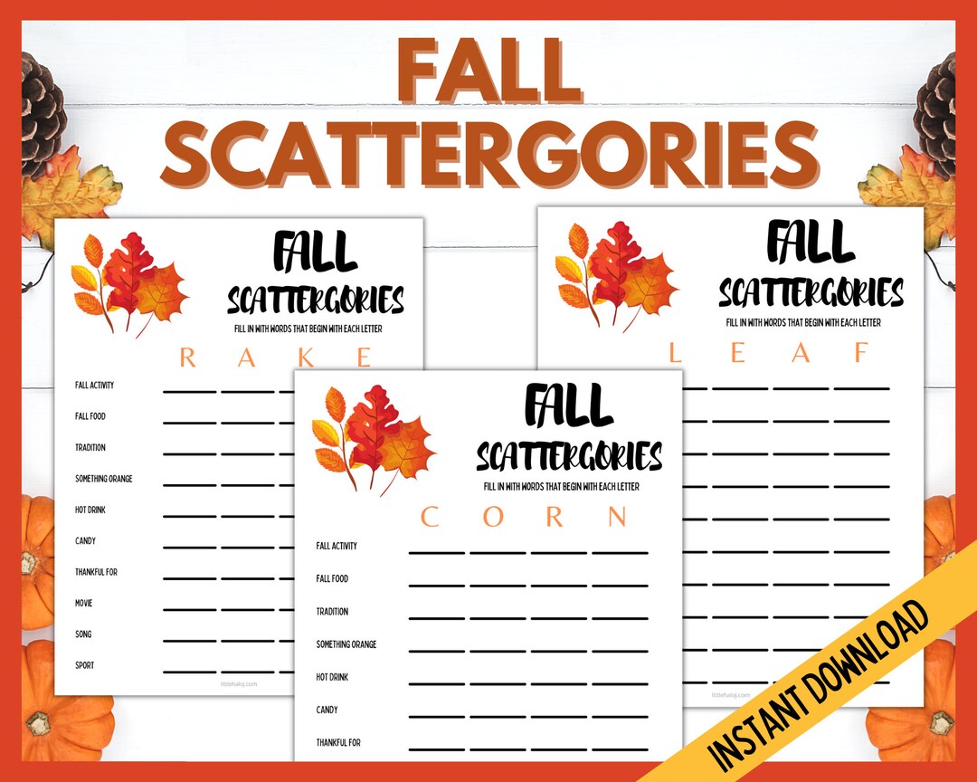 Fall Scattergories, Autumn Scattergories Printable Game, Thanksgiving ...