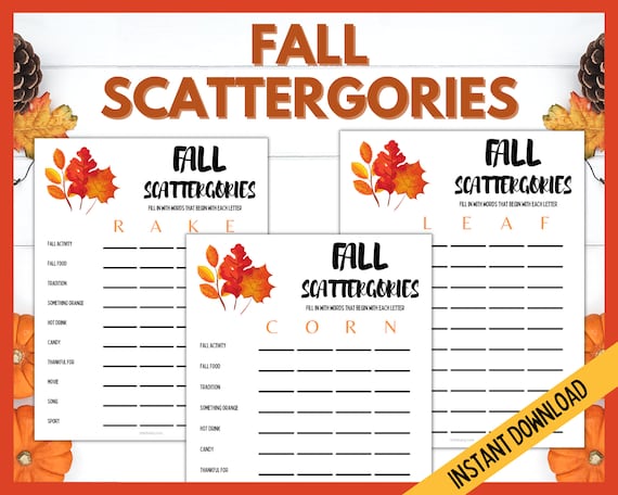 Fall Scattergories, Autumn Scattergories Printable Game, Thanksgiving ...