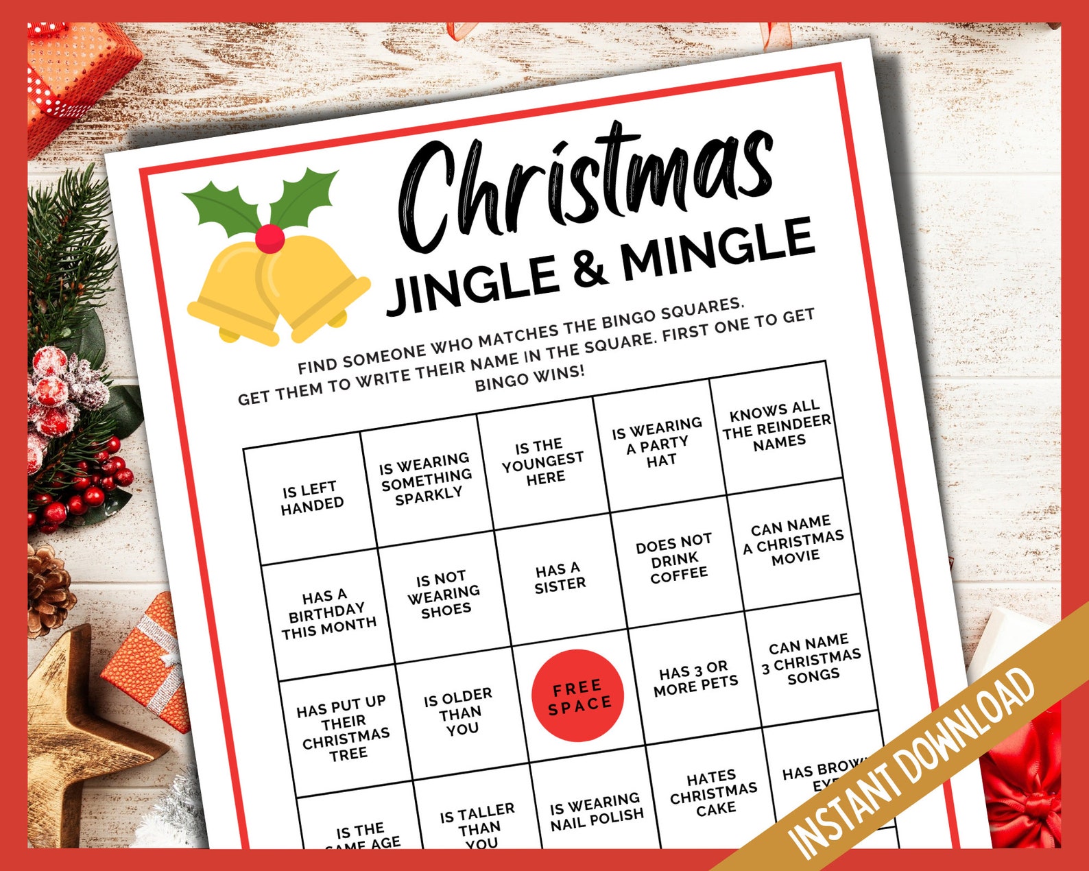 Holiday Party Icebreaker Bingo, Mix and Mingle Bingo, Xmas Find Someone ...