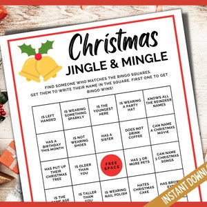 Holiday Party Icebreaker Bingo, Mix and Mingle Bingo, Xmas Find Someone ...