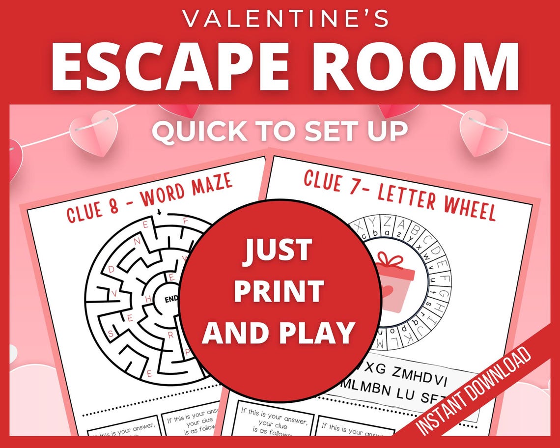 Valentines Day Escape Room, Printable Treasure Hunt, Kids Valentines ...