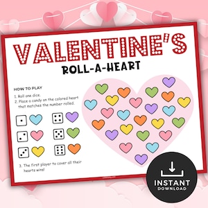 Roll a Heart Valentines Day Printable Game, Classroom Valentines Party ...