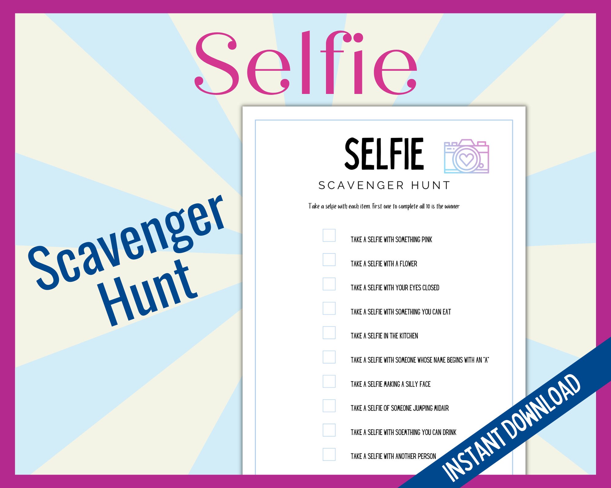 Selfie Photo Scavenger Hunt, Teen Selfie Scavenger Hunt, Tween Birthday ...