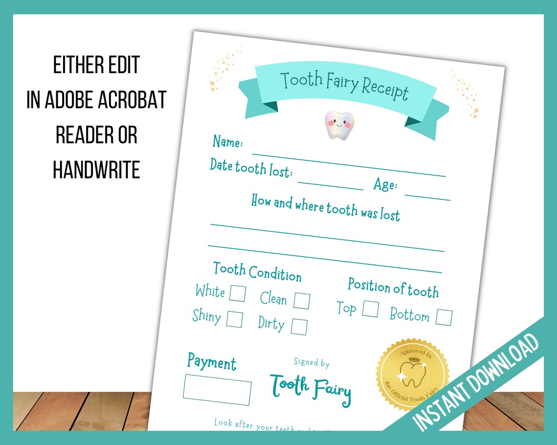 Editable Tooth Fairy Receipt Printable Lost First Tooth - Etsy