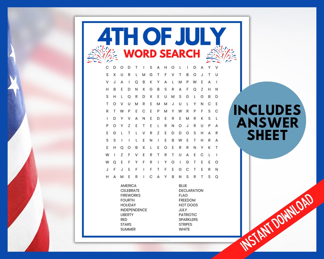 4th of July Word Search Fun Fourth of July Games 4th of July - Etsy