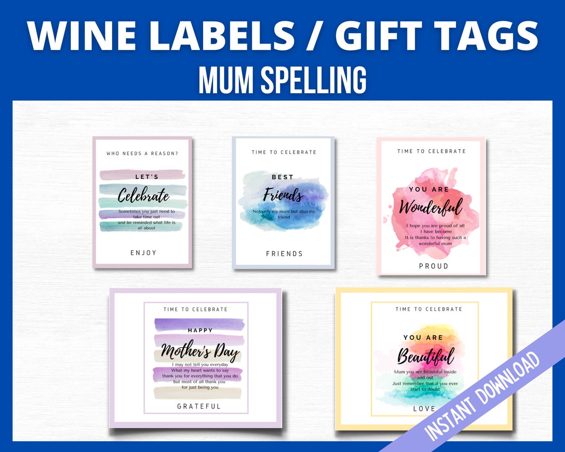 Mother's Day Printable Wine Labels, Wine Bottle Labels, Mother's Day ...