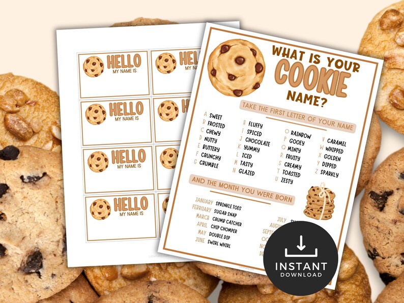 What's Your Cookie Name, Printable Game, Cookie Birthday Party, Adults ...