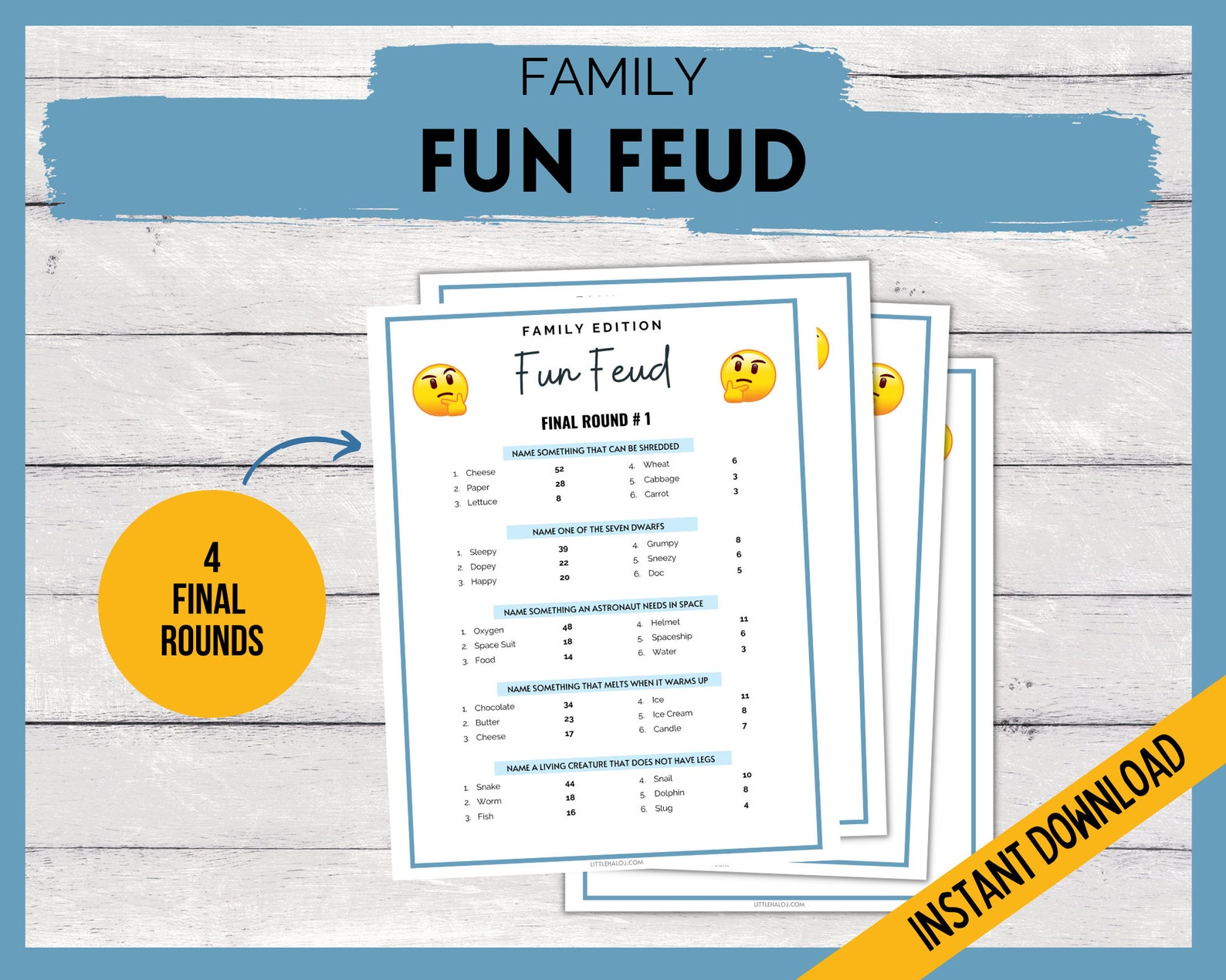 Fun Feud Game Printable Family Game Friendly Feud Trivia - Etsy
