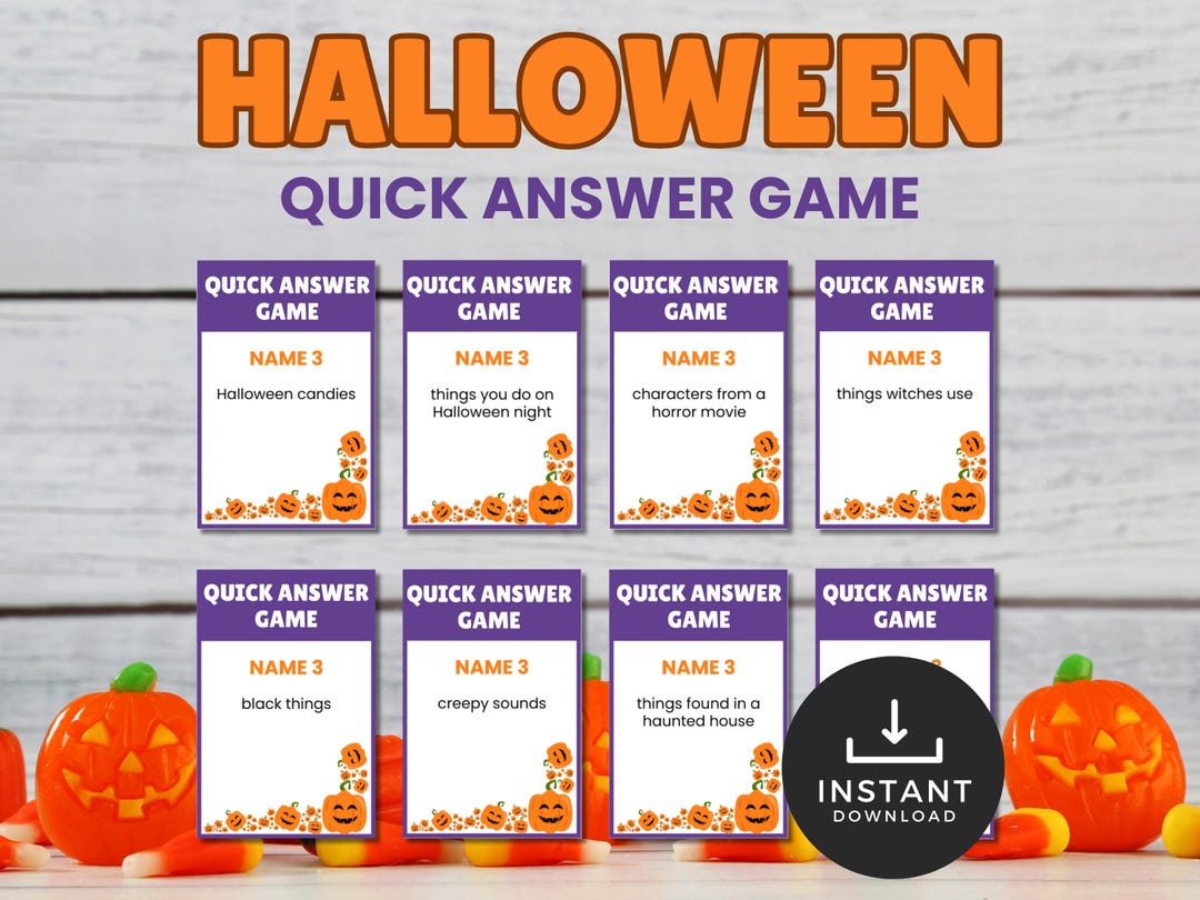 Halloween Quick Answer Game, Printable Kids, Teens, Adults Game ...