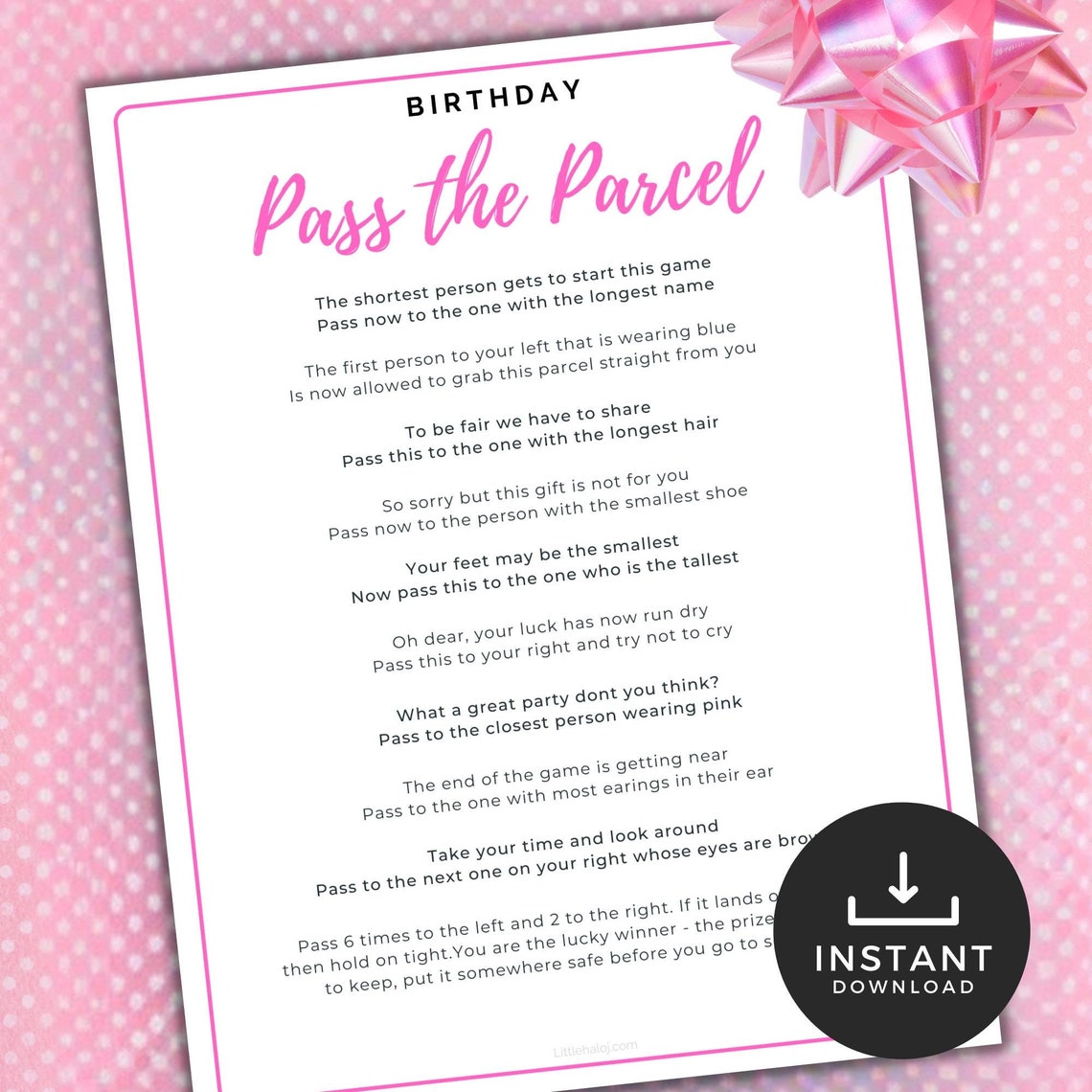 Pass the Parcel Party Game, Kids Party Printable Game, Birthday Party ...