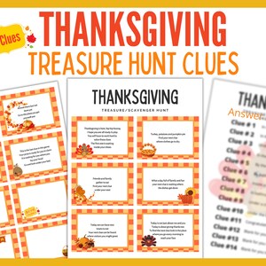 Thanksgiving Scavenger Hunt, Thanksgiving Treasure Hunt Clues ...