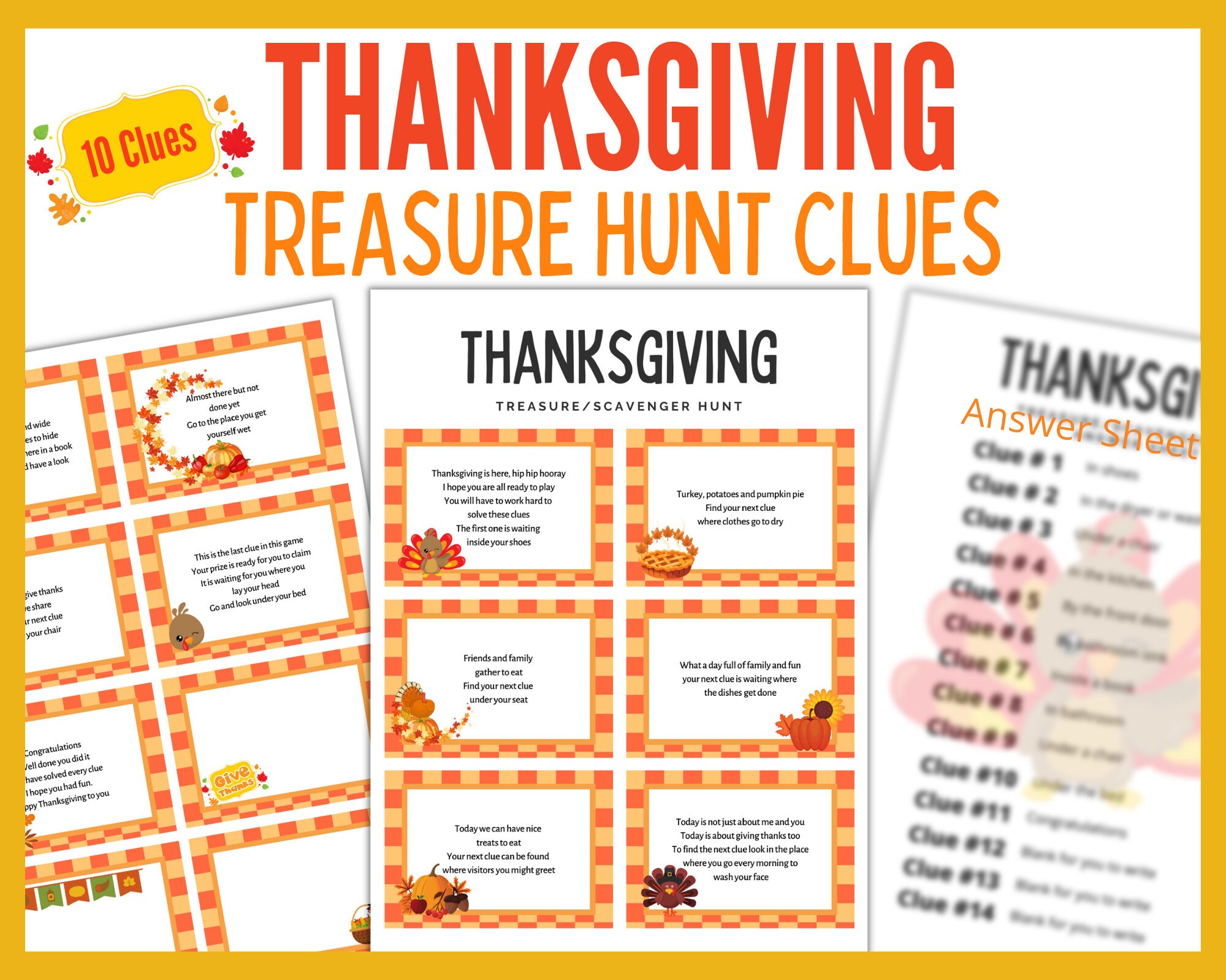 Thanksgiving Scavenger Hunt, Thanksgiving Treasure Hunt Clues ...