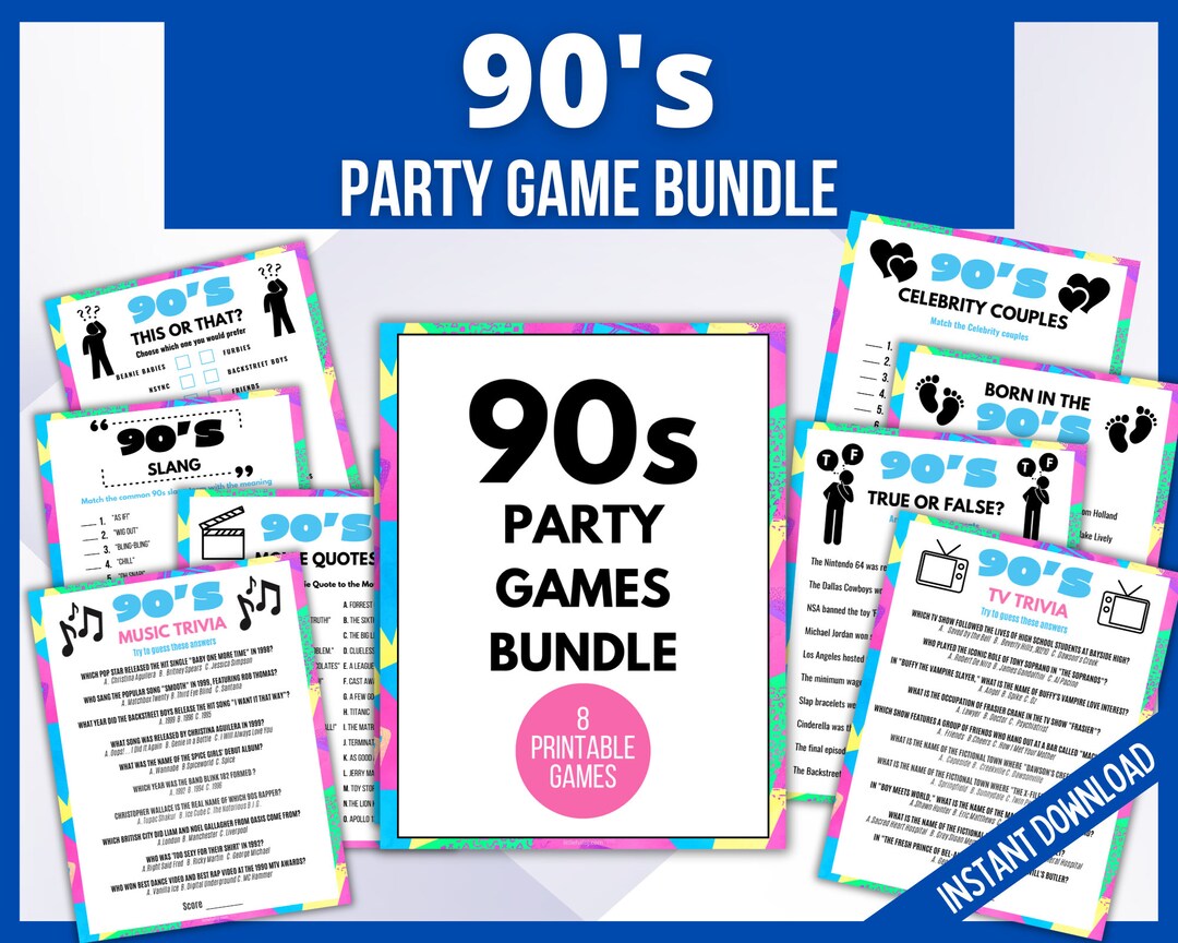 90s Printables Games Bundle,, 90s Printable Party Game, 1990s Trivia ...
